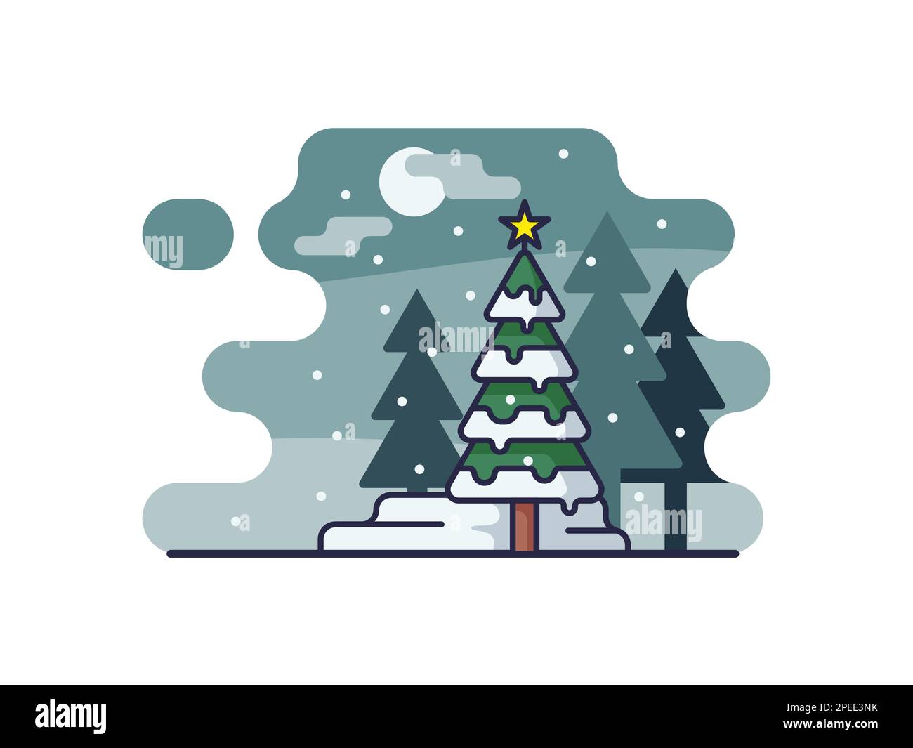 Christmas Pine Tree Cartoon Isolated on a White Background. Vector ...