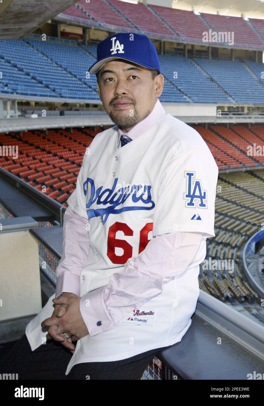 Japanese third baseman Norihiro Nakamura poses for a photo following a ...