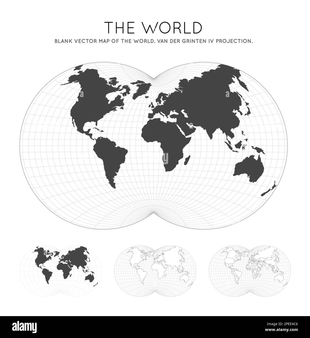 Map of the World. Van der Grinten IV projection. Globe with latitude ...