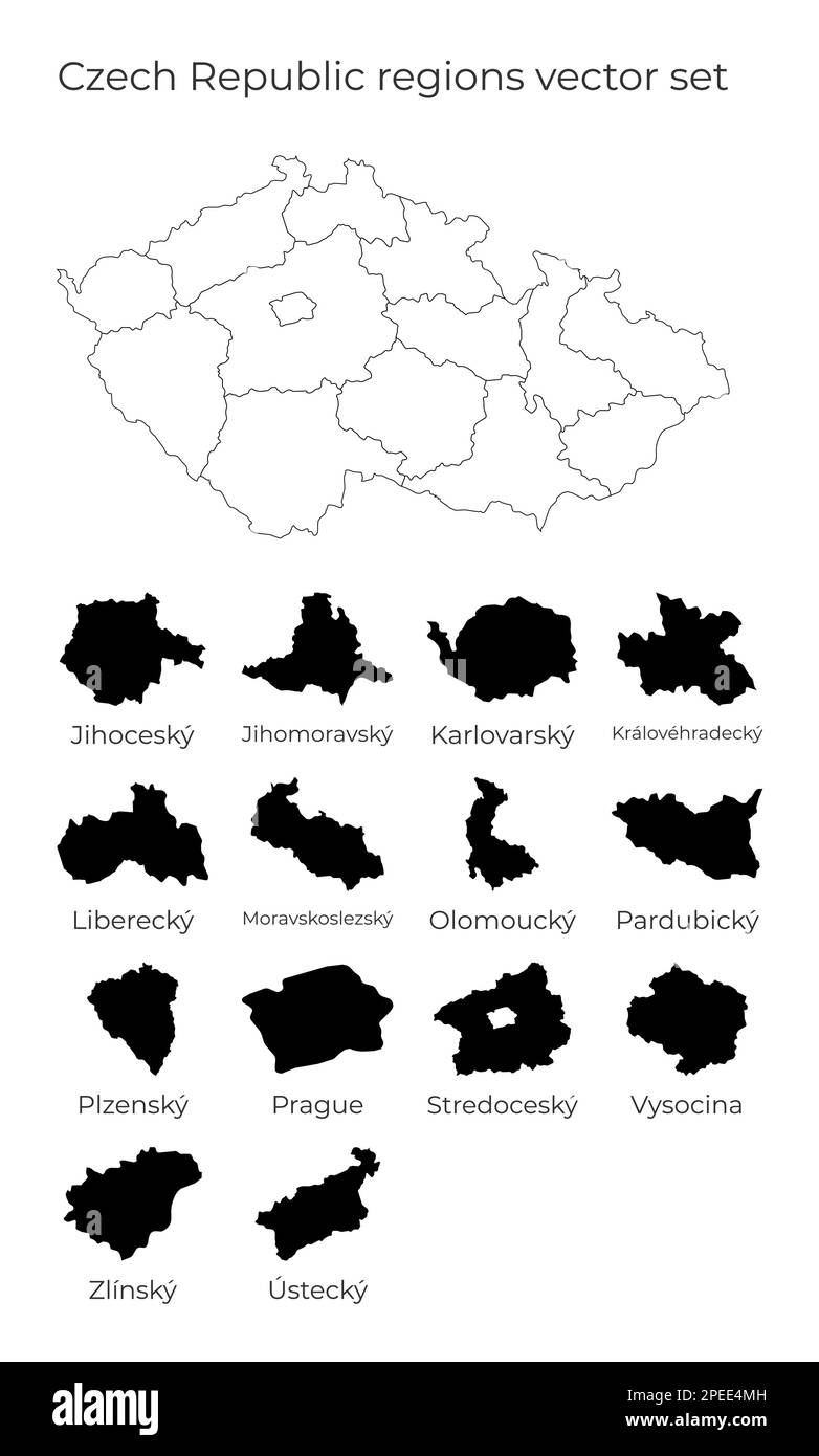 Czech Republic map with shapes of regions. Blank vector map of the ...
