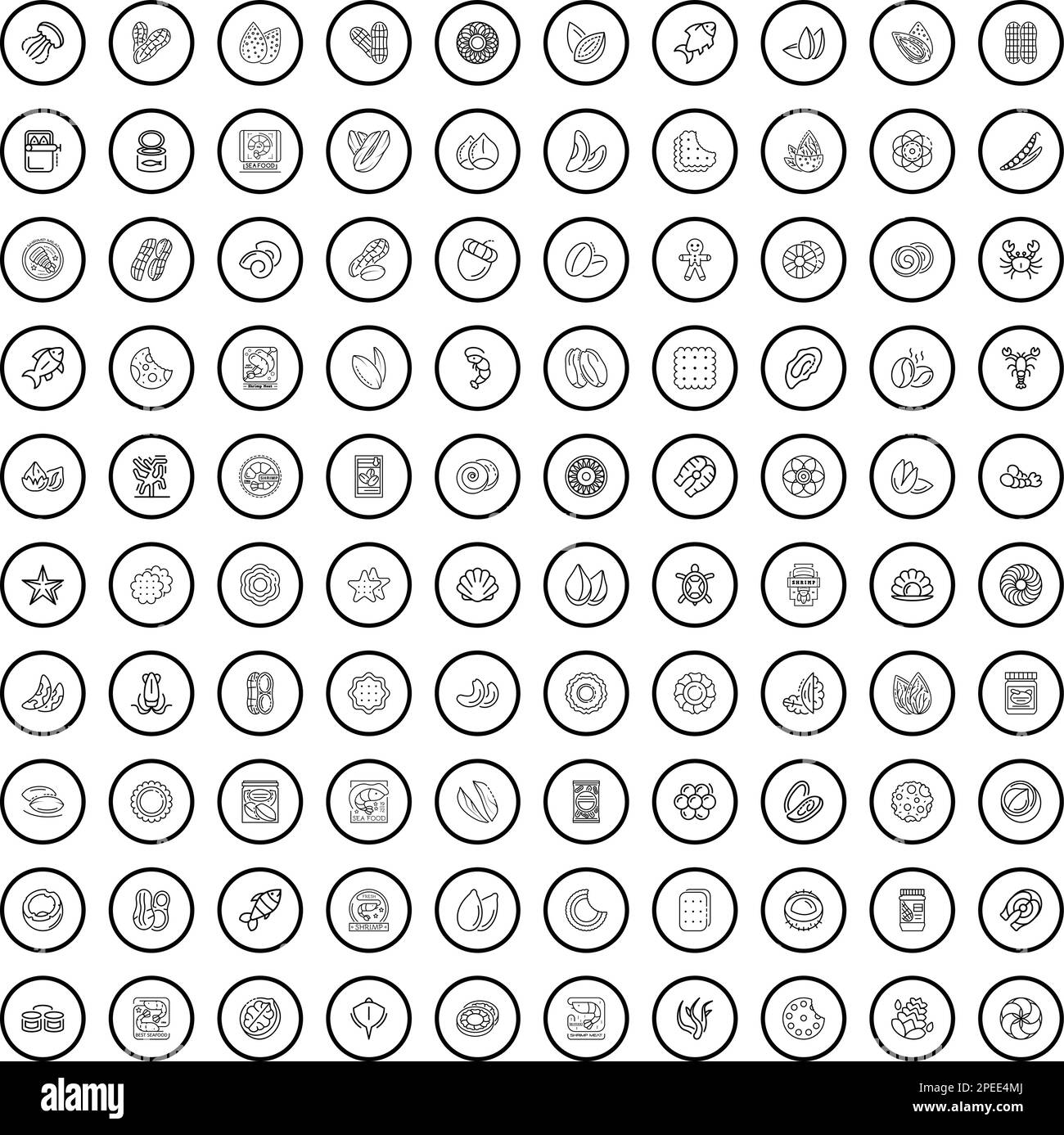 100 food icons set. Outline illustration of 100 food icons vector set isolated on white ...