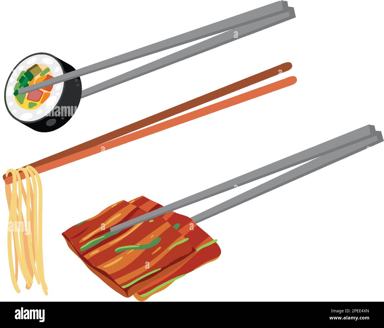 Set of different Japanese foods with chopsticks illustration Stock ...