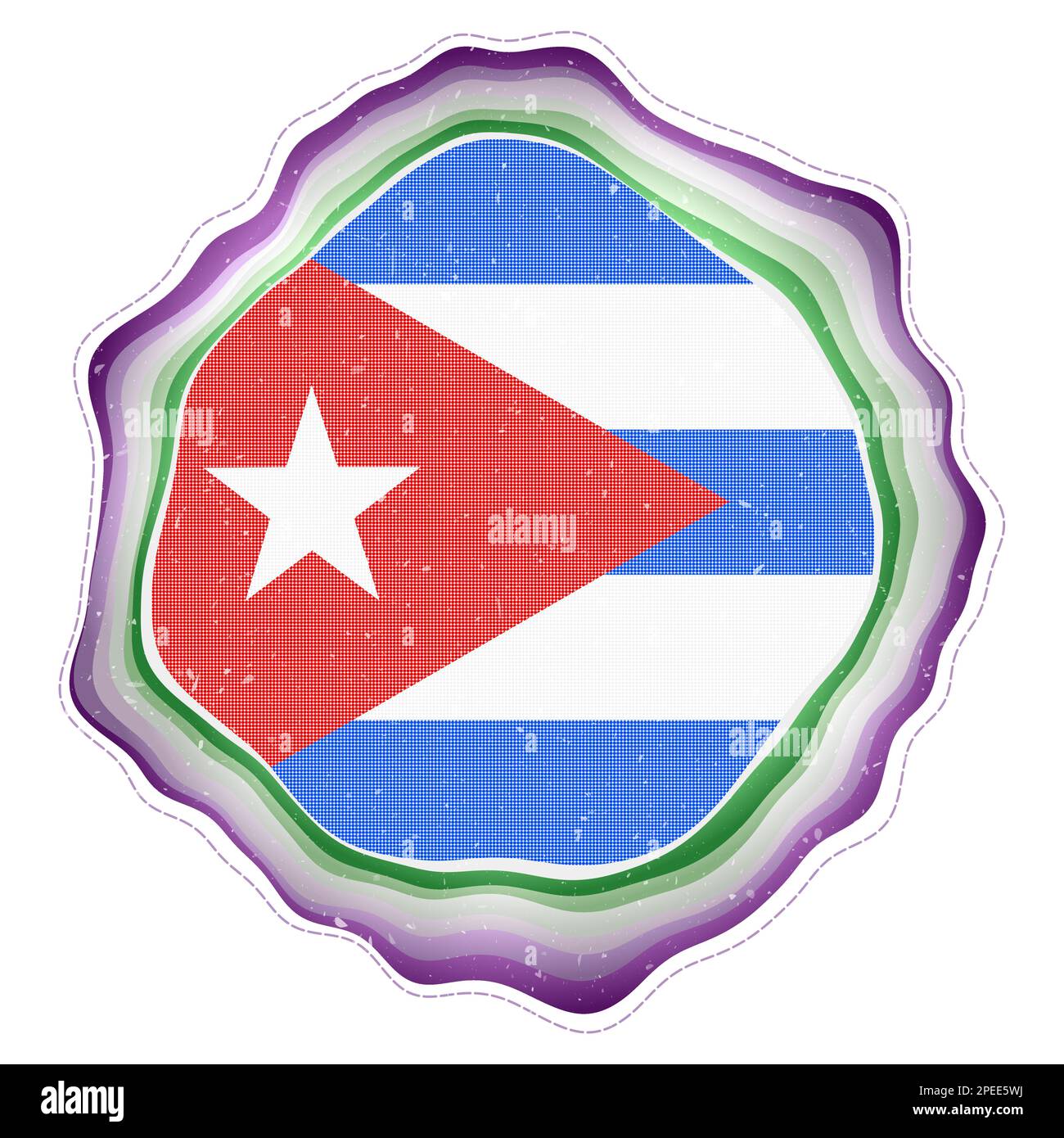 Cuba flag in frame. Badge of the country. Layered circular sign around Cuba flag. Neat vector ...