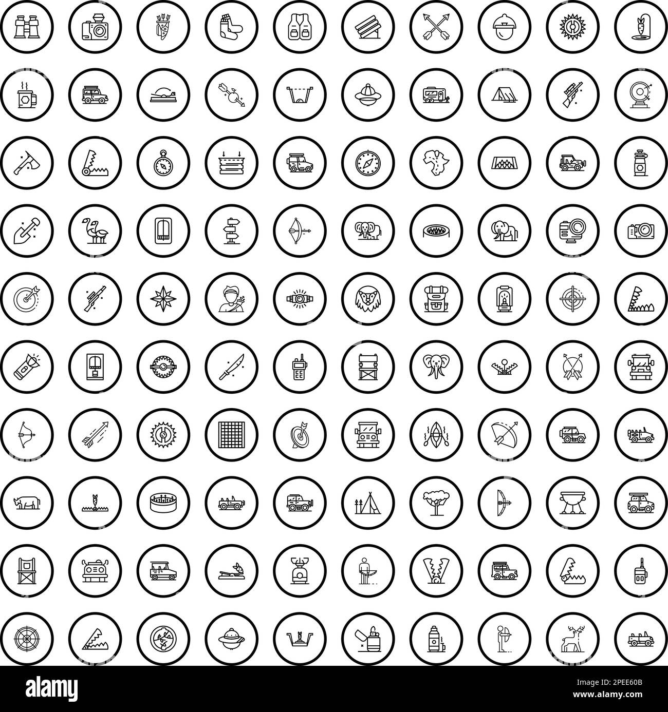 100 hunting icons set. Outline illustration of 100 hunting icons vector ...