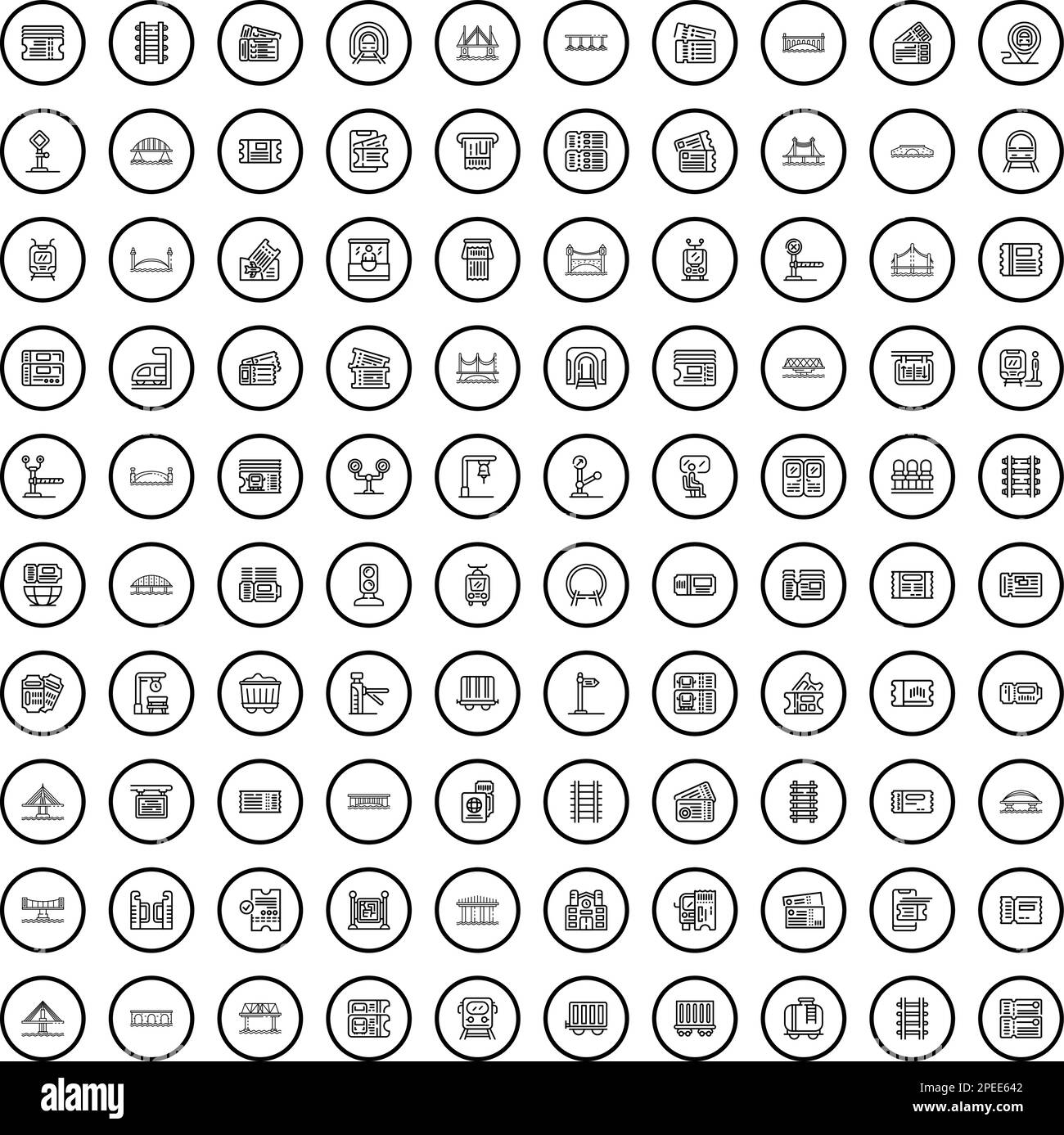 100 railway icons set. Outline illustration of 100 railway icons vector ... 100 railway icons set. Outline illustration of 100 railway icons vector ...
