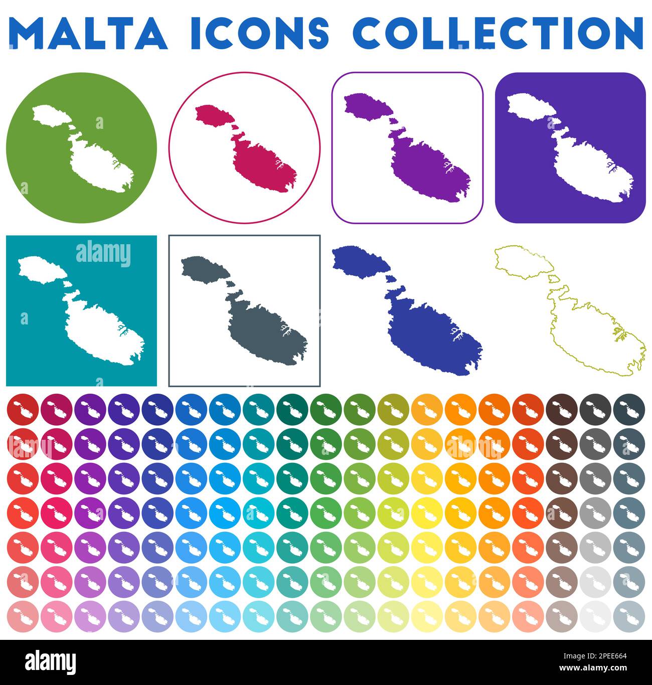 Malta icons collection. Bright colorful trendy map icons. Modern Malta ...