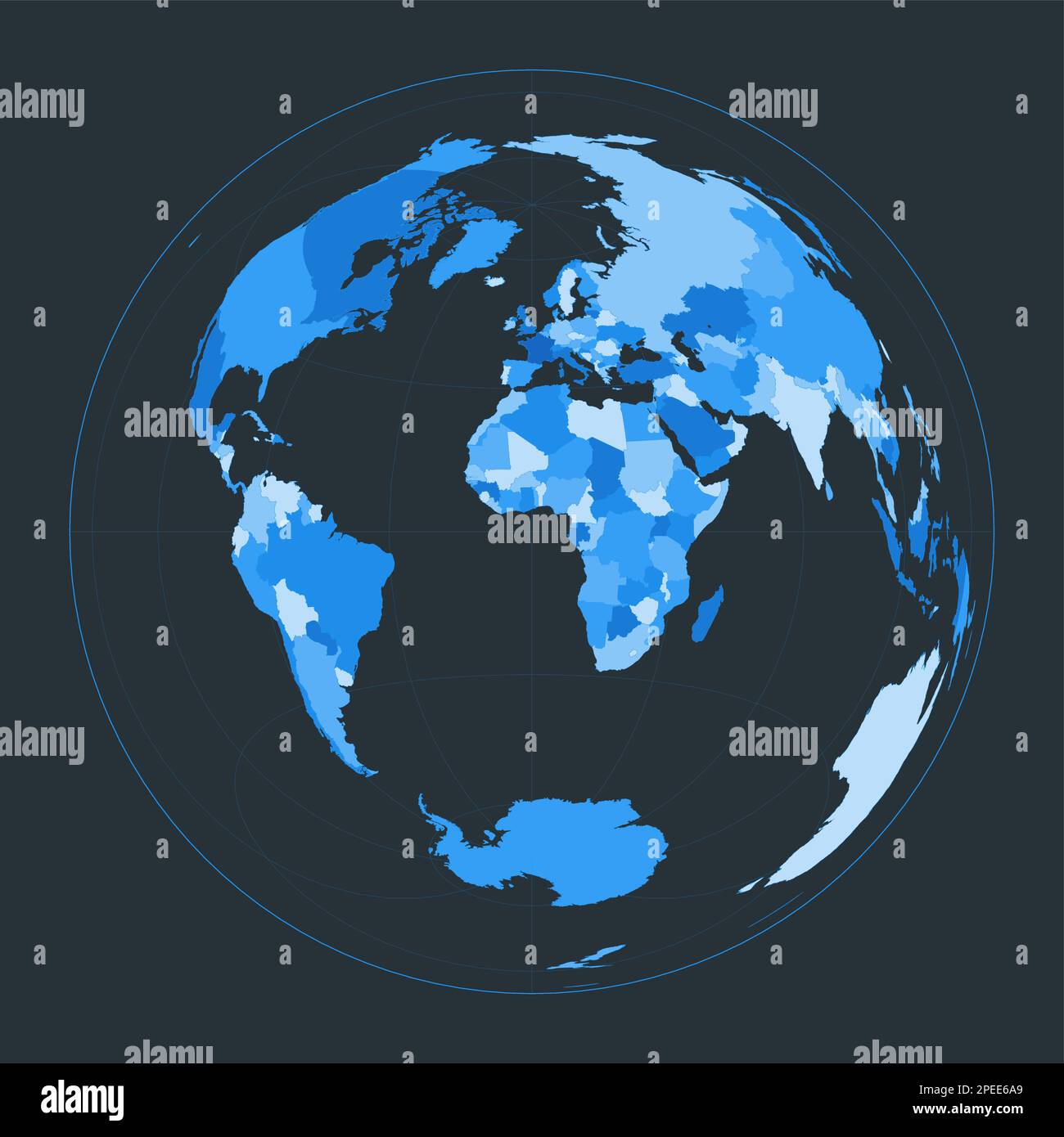 World Map. Lambert azimuthal equal-area projection. Futuristic world ...