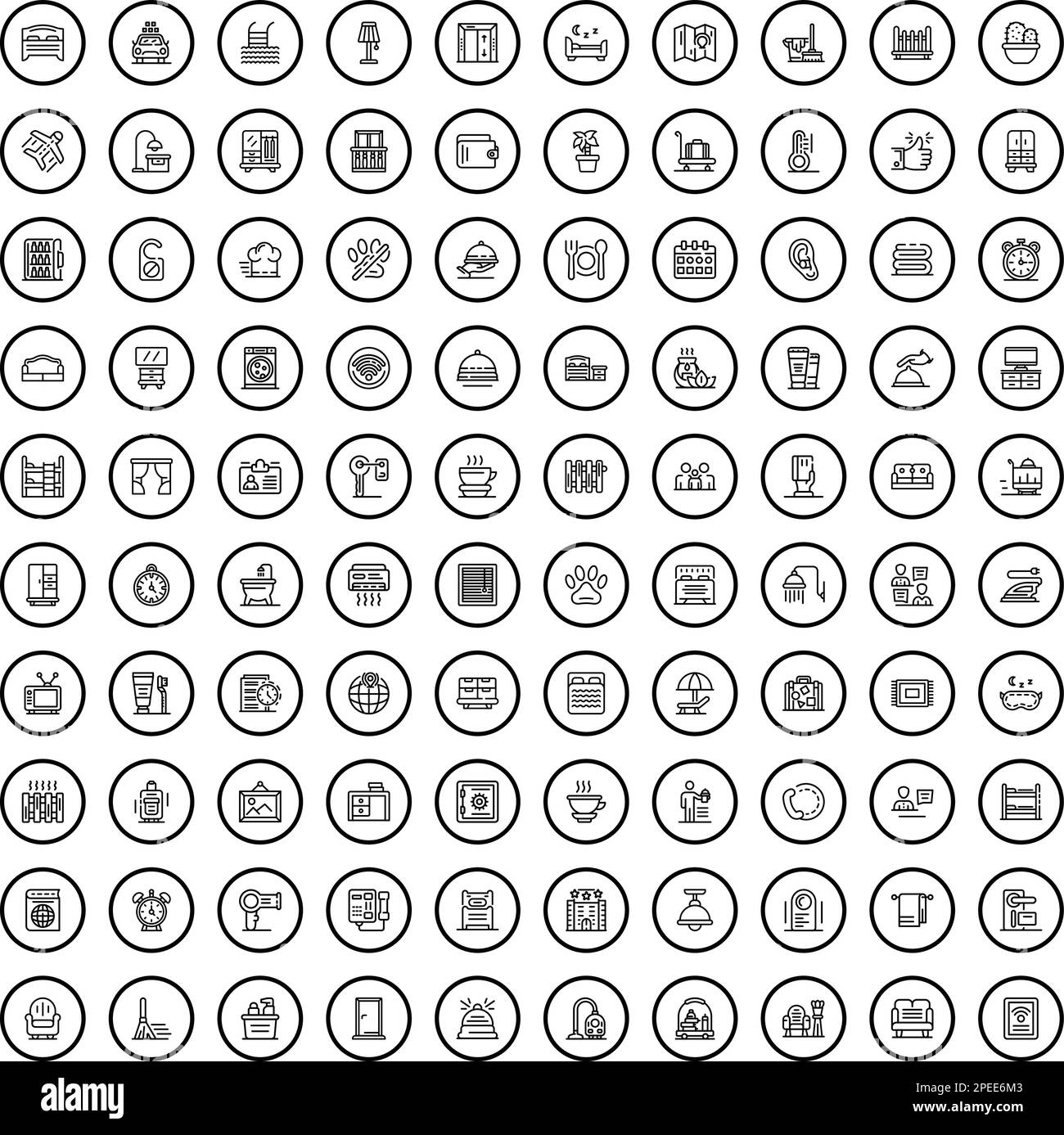 100 hotel icons set. Outline illustration of 100 hotel icons vector set ...