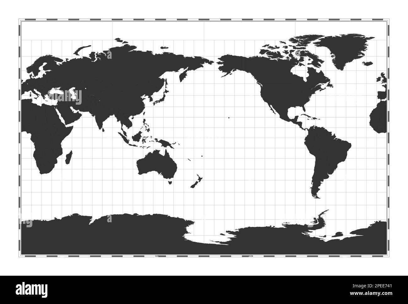 Vector world map. Cylindrical stereographic projection. Plain world ...