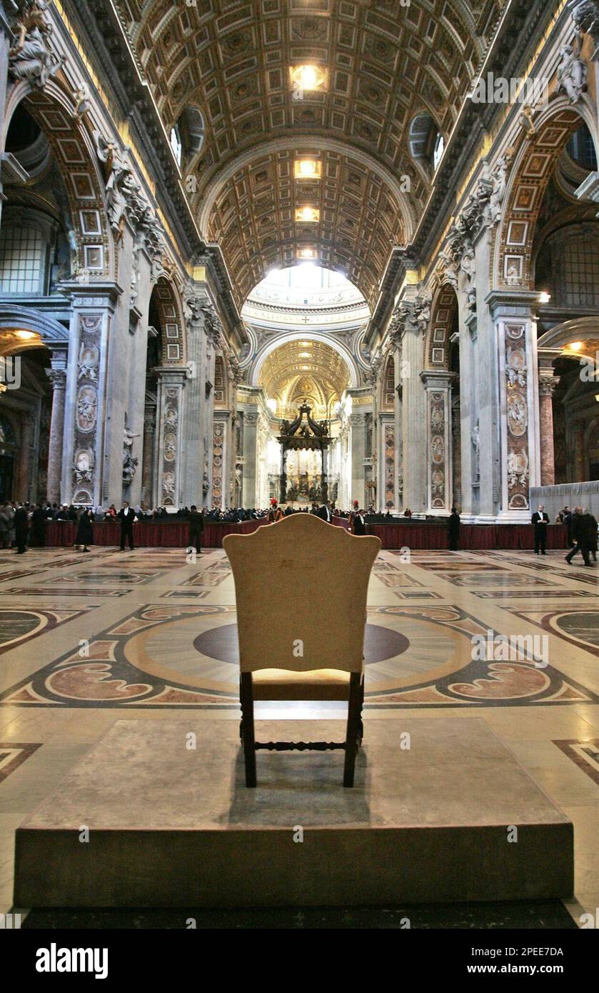The chair used by Pope John Paul II is empty before the start of a Mass ...