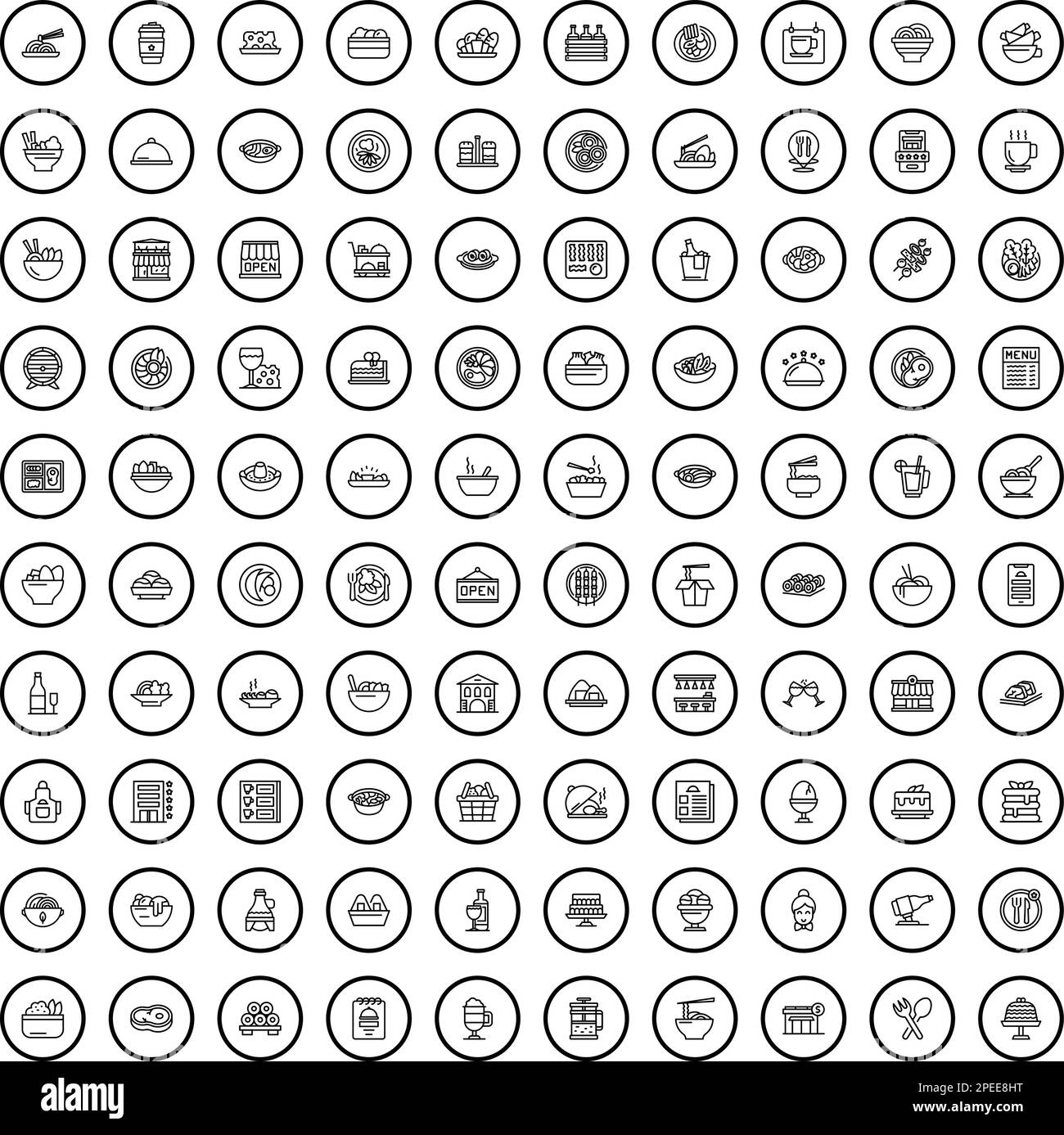 100 meal icons set. Outline illustration of 100 meal icons vector set ...