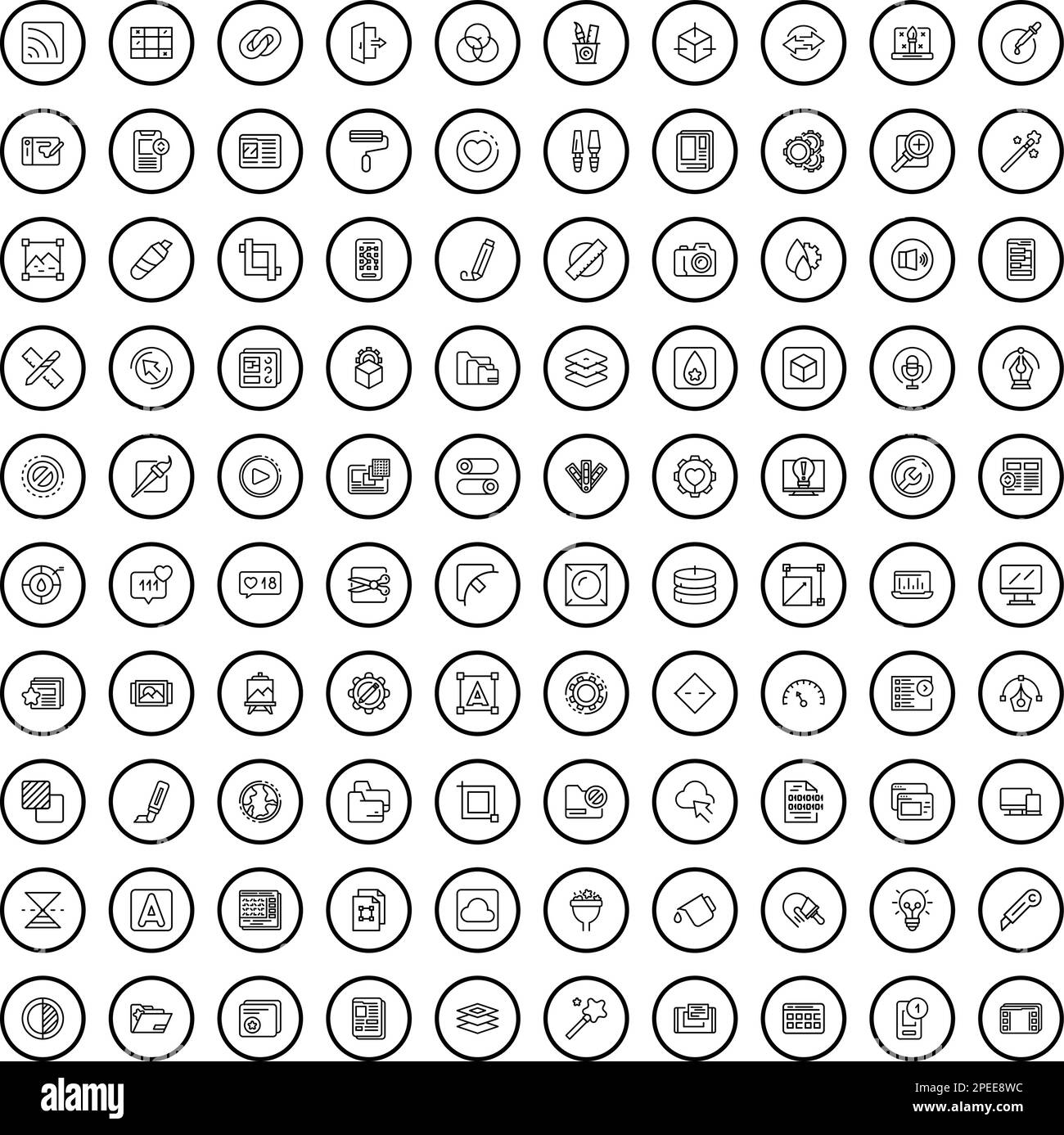 100 interface icons set. Outline illustration of 100 interface icons ...