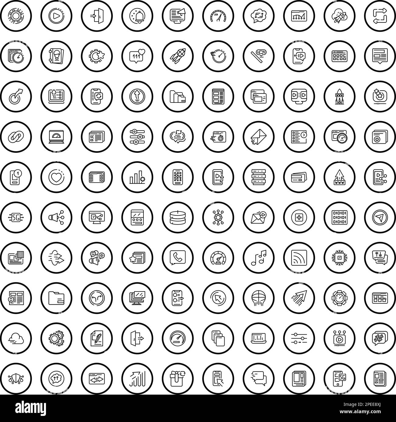 100 internet icons set. Outline illustration of 100 internet icons ...