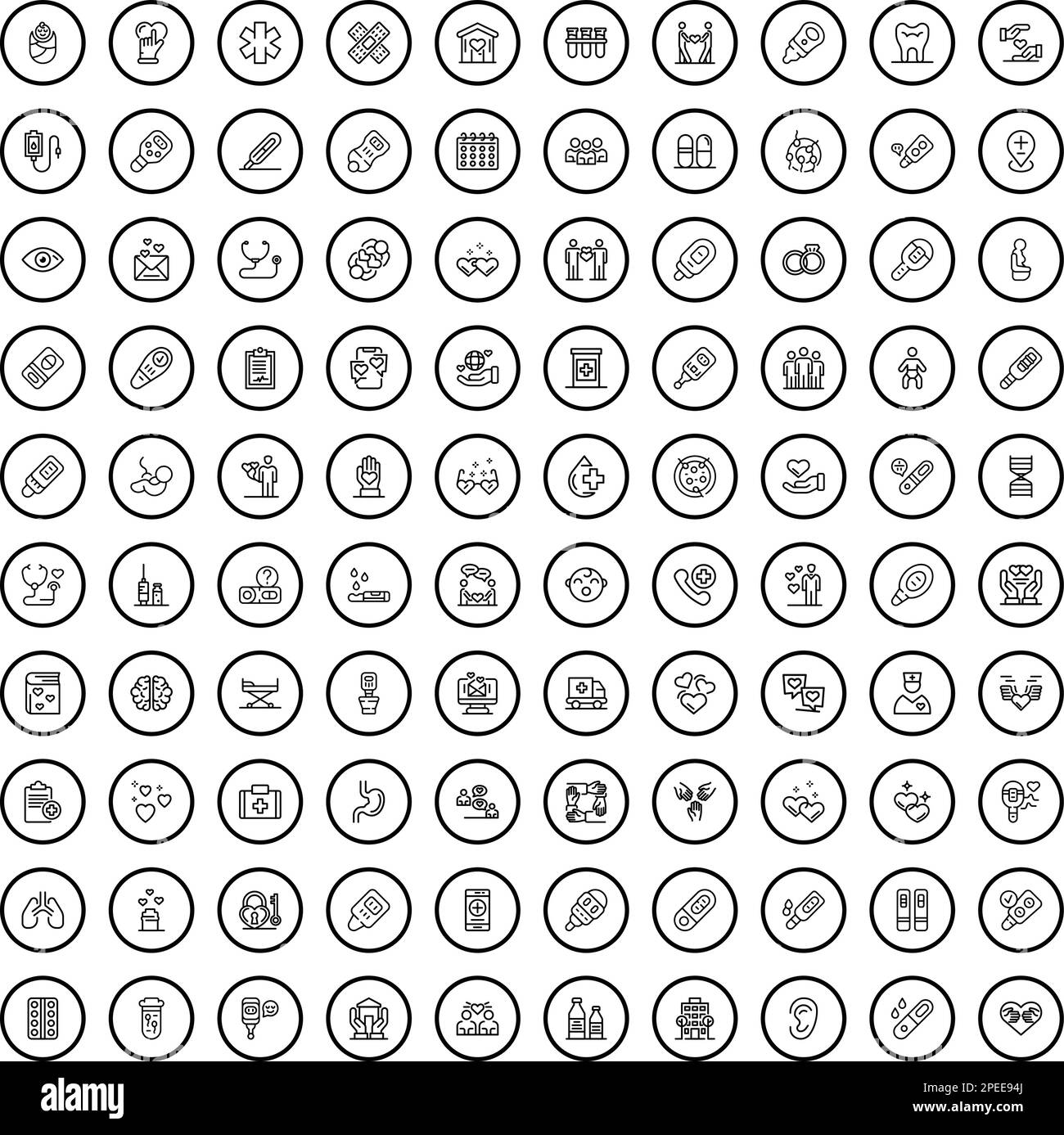 100 mother icons set. Outline illustration of 100 mother icons vector ...
