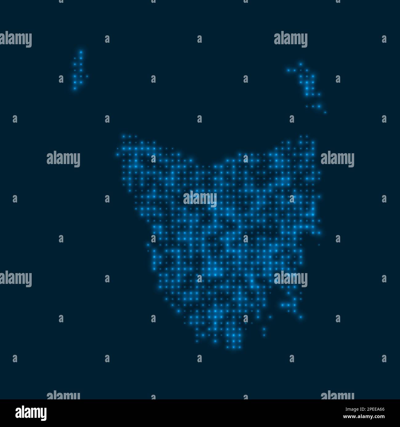 Tasmania dotted glowing map. Shape of the island with blue bright bulbs ...
