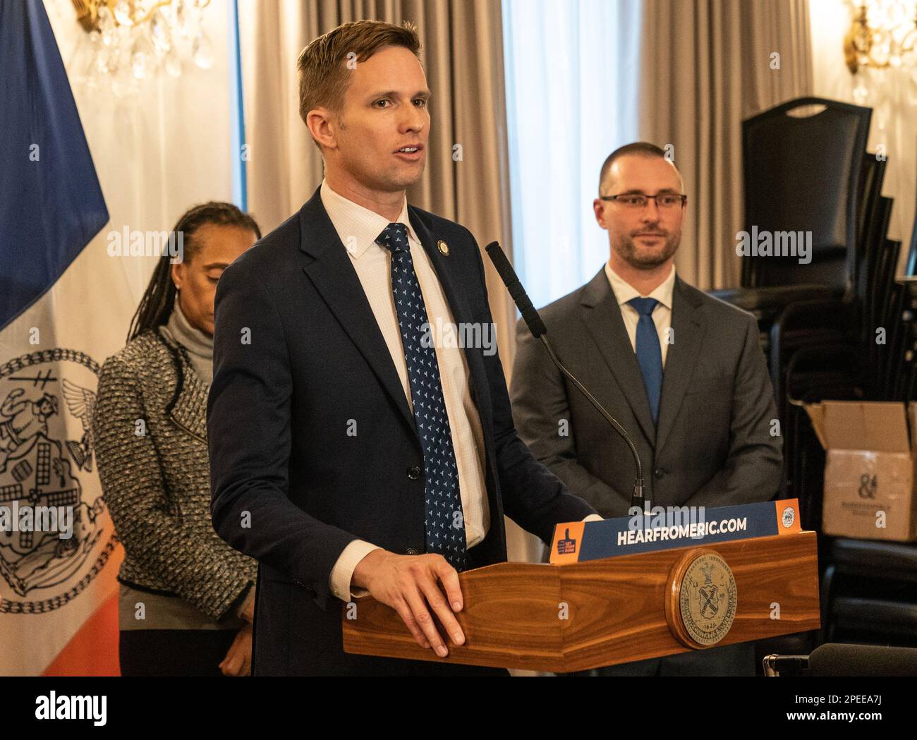 New York, USA. 15th Mar, 2023. Council member Erik Bottcher speaks ...