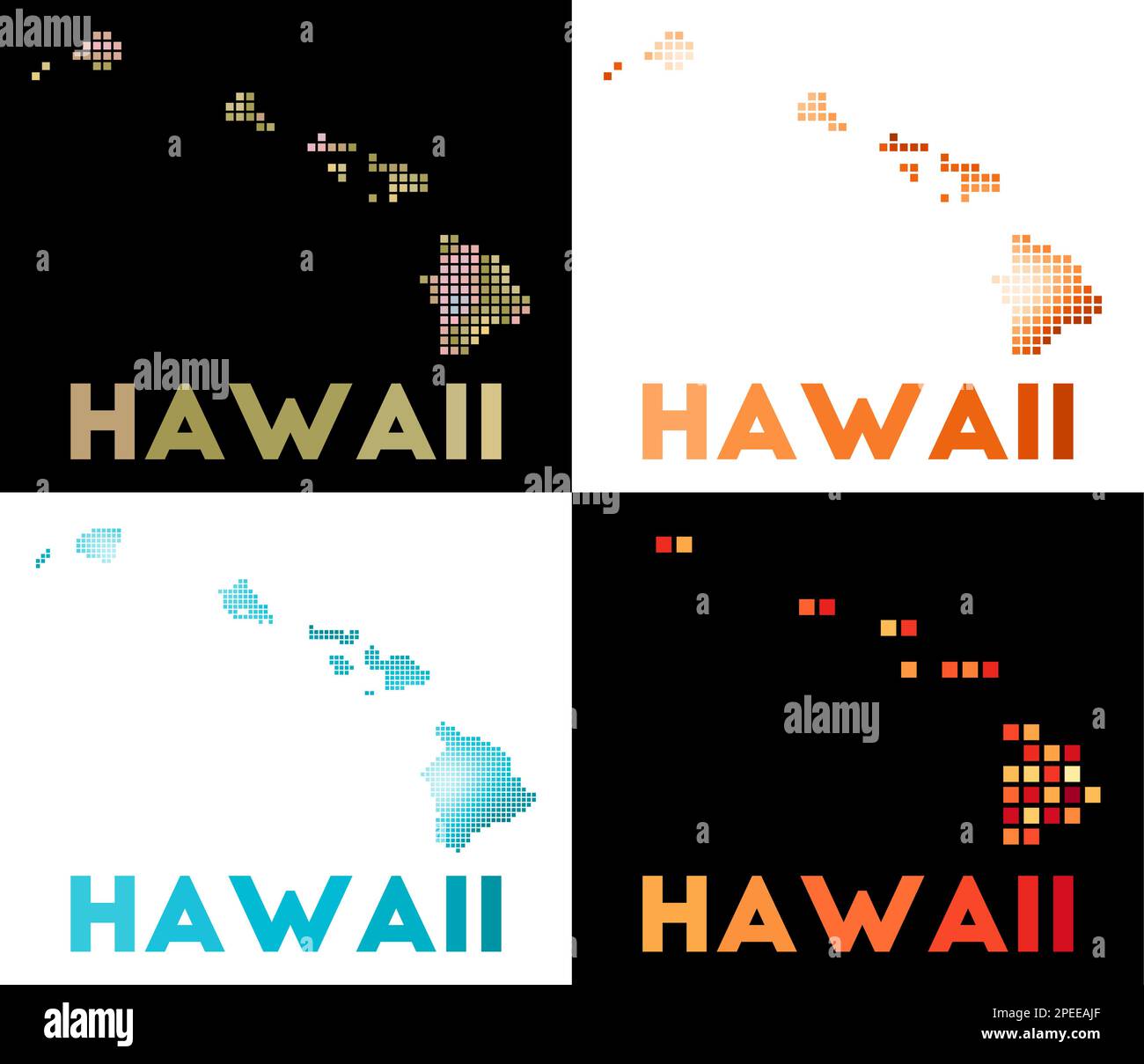 Hawaii map. Collection of maps of Hawaii in dotted style. Borders of ...