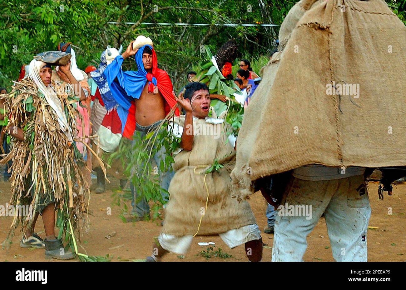 Members of the indigenous Boruca community, dressed in ceremonial ...