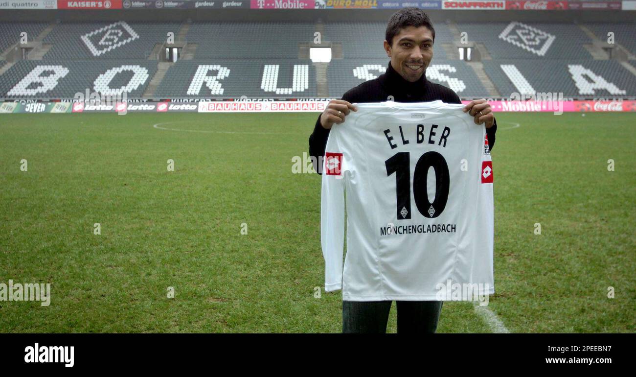 Brazilian soccer player Giovanne Elber poses on the pitch of the ...