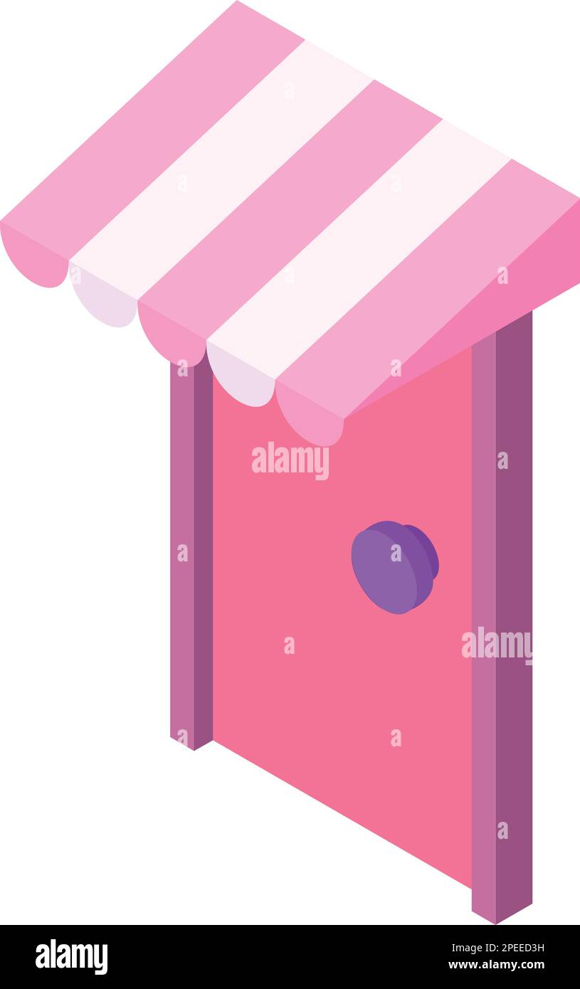 Cafe entrance icon isometric vector. Bright entrance door with striped ...