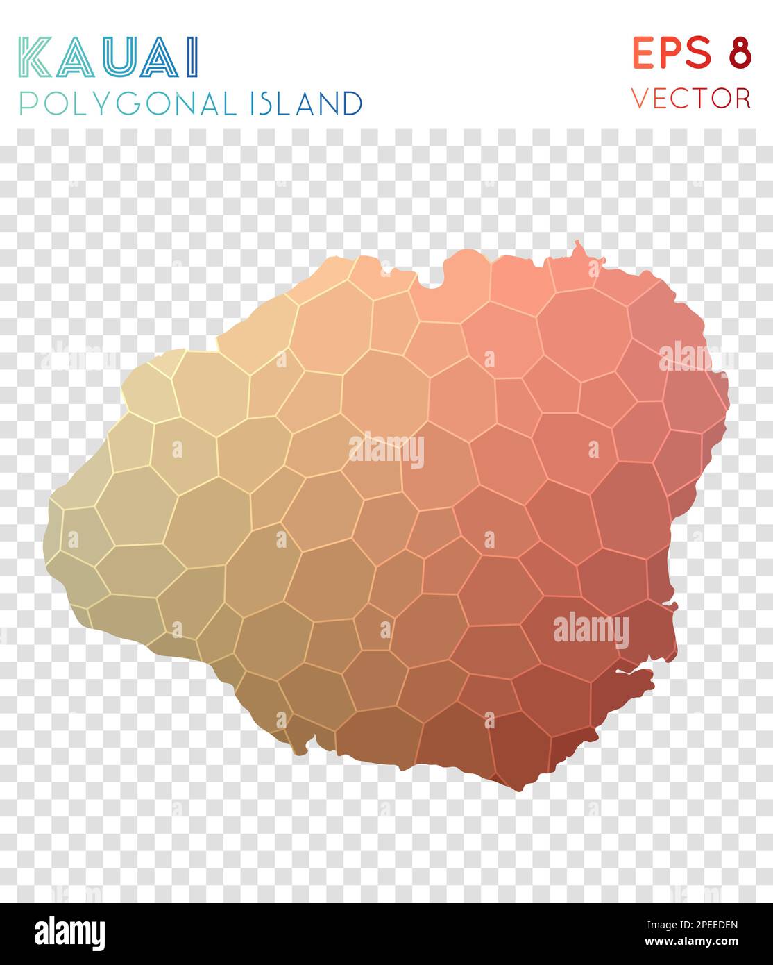 Kauai polygonal map, mosaic style island. Unusual low poly style ...