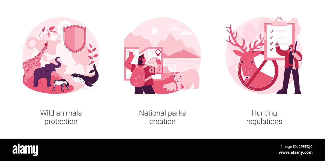 Wildlife preservation abstract concept vector illustration set. Wild ...