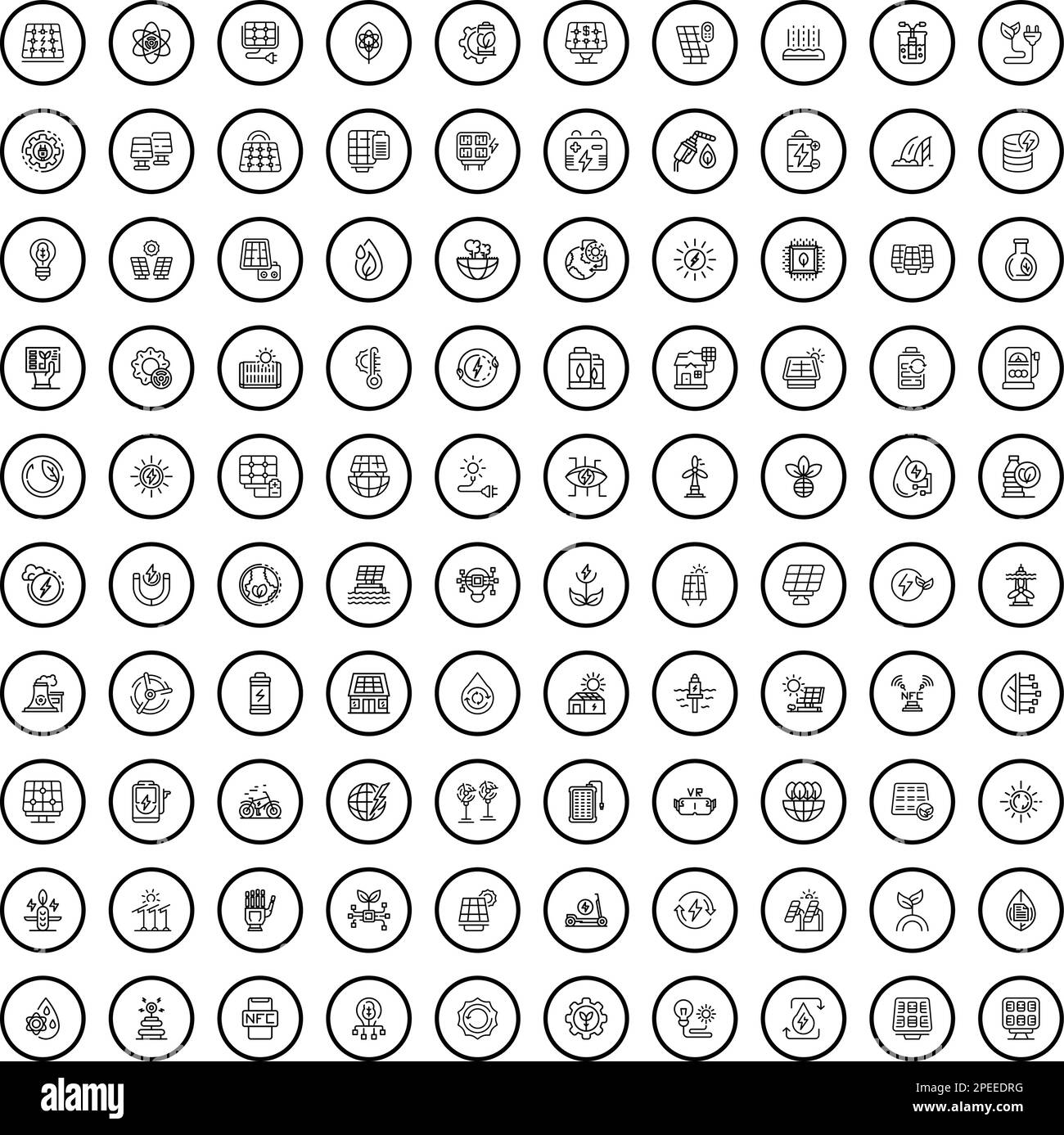 100 solar energy icons set. Outline illustration of 100 solar energy ...