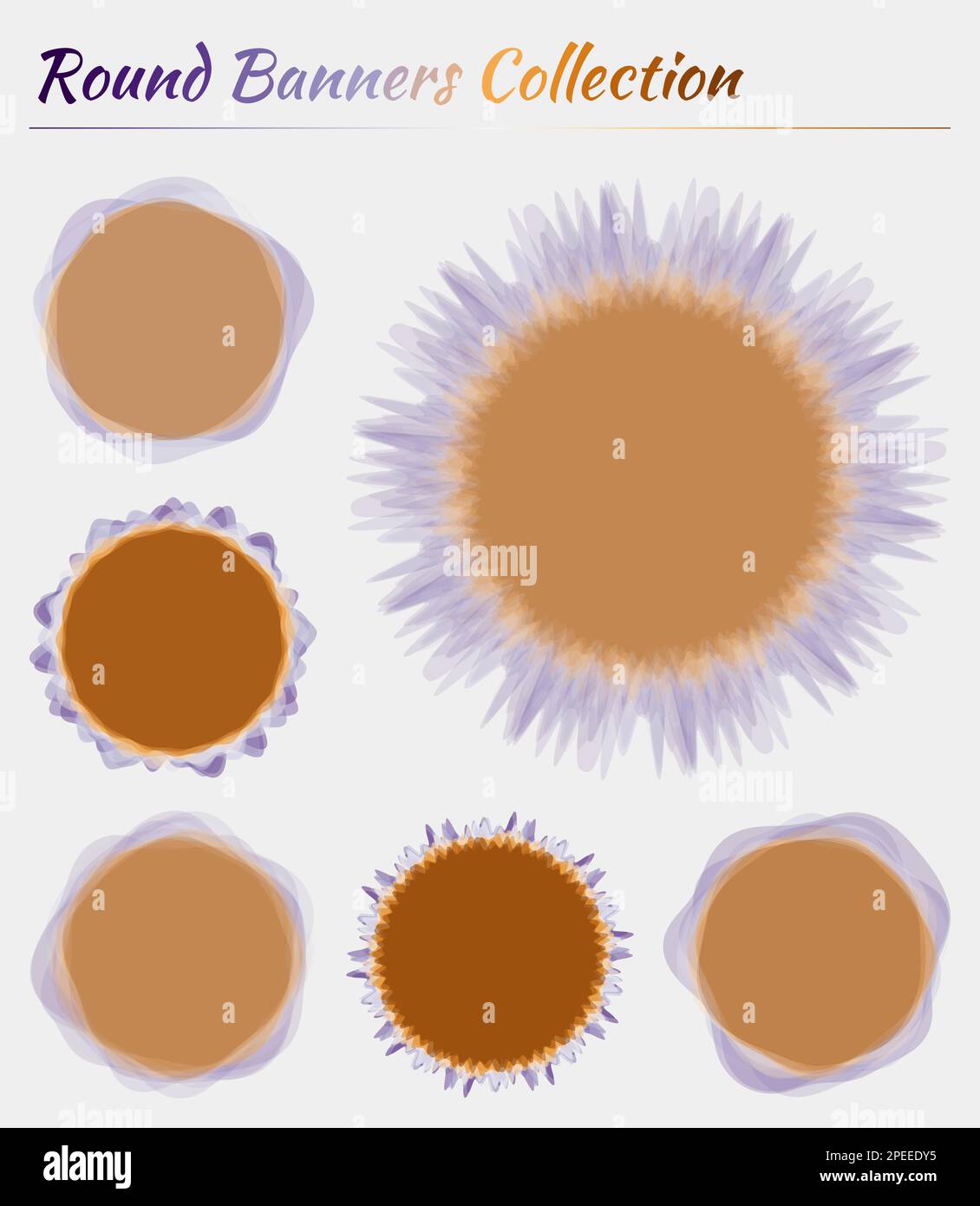 Round banners set. Circular backgrounds in purple and orange colors ...