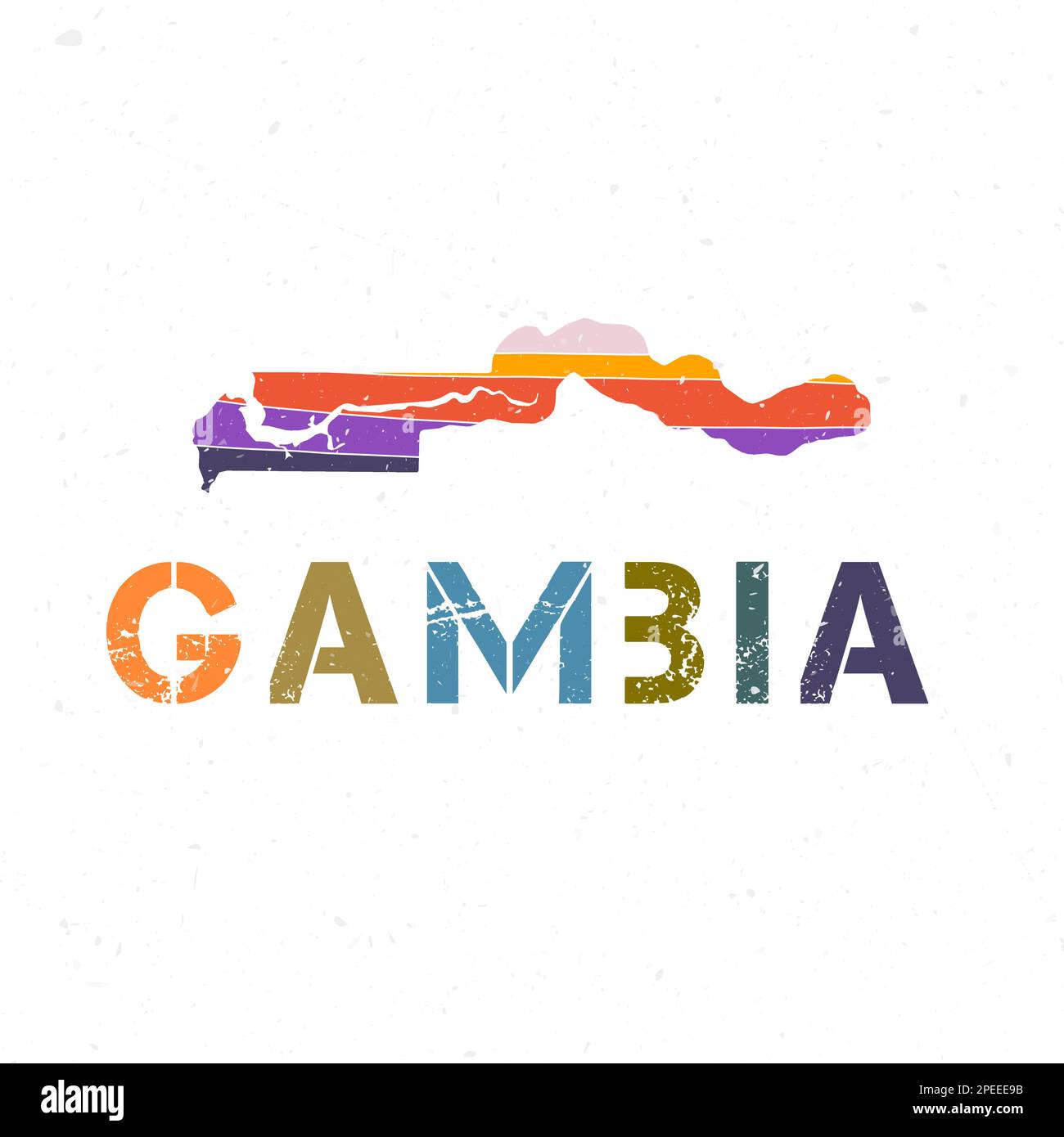 Gambia map design. Shape of the country with beautiful geometric waves and grunge texture ...