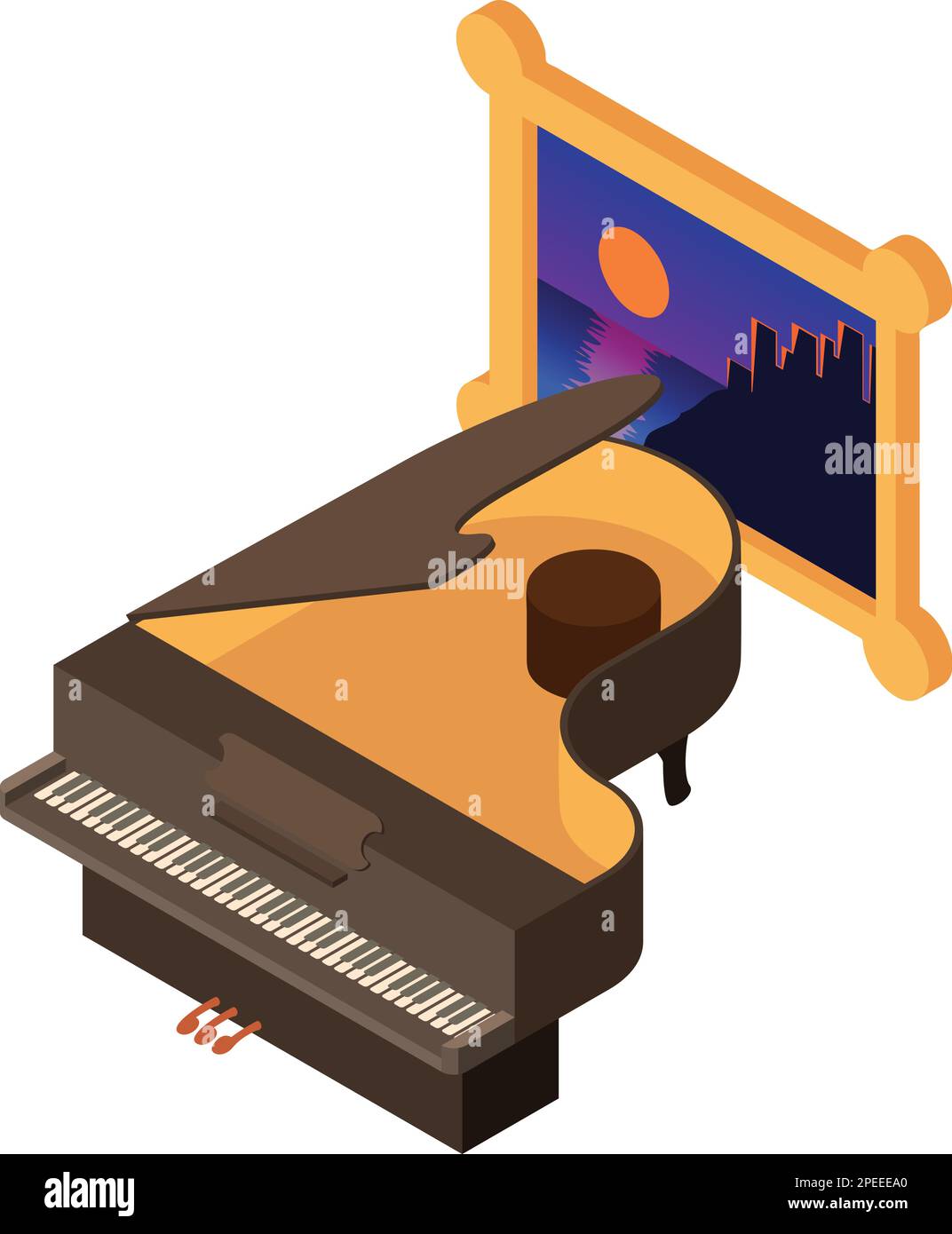 Grand piano icon isometric vector. Keyboard music instrument next to ...
