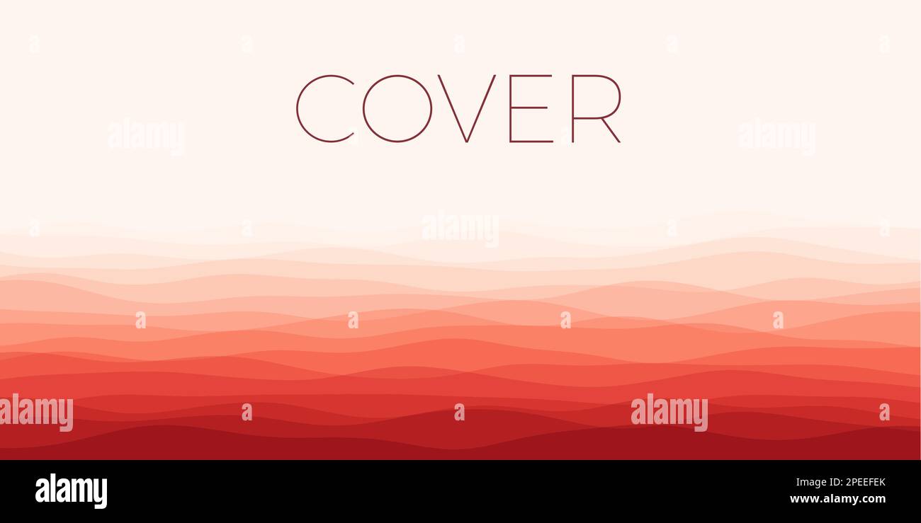 Abstract waves cover. Horizontal background with curves in red colors ...