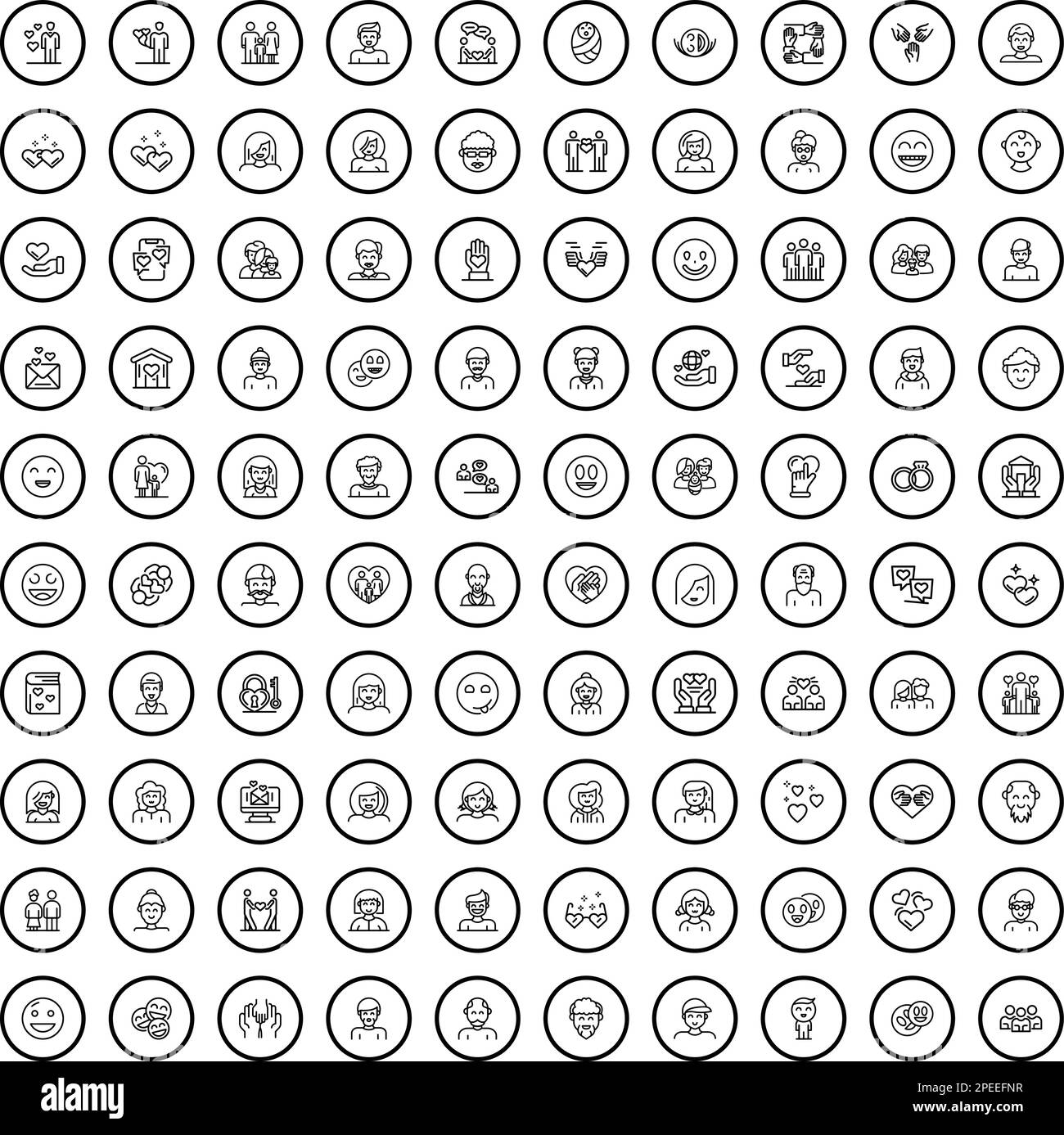 100 people icons set. Outline illustration of 100 people icons vector ...