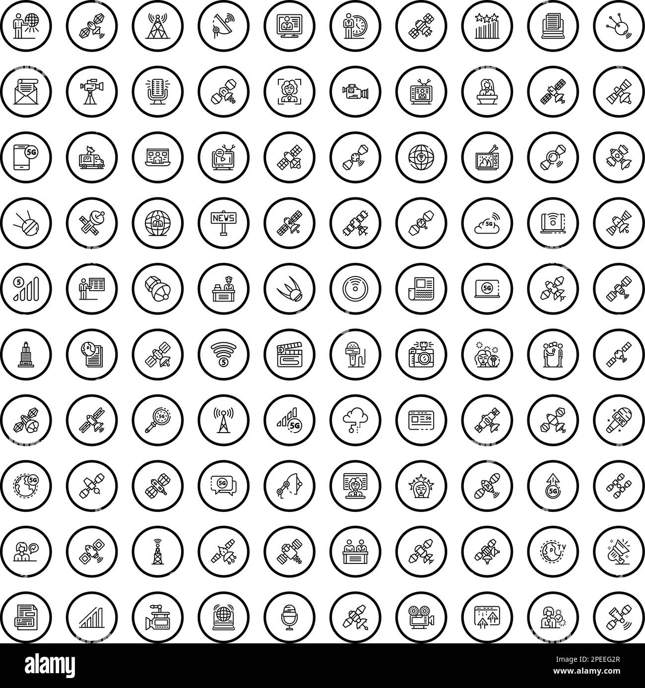 100 telecommunication icons set. Outline illustration of 100 ...