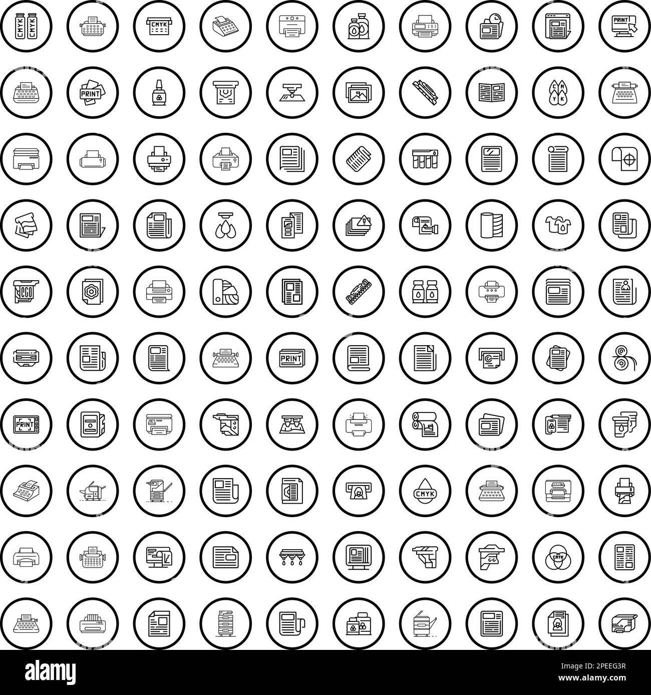 100 print icons set. Outline illustration of 100 print icons vector set isolated on white ...
