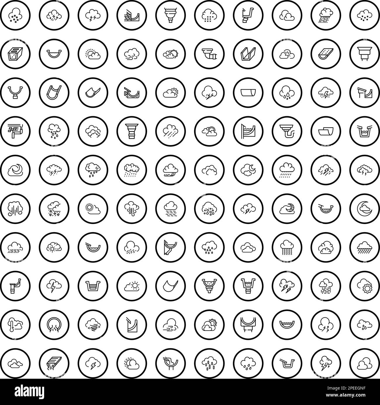 100 rain icons set. Outline illustration of 100 rain icons vector set ...