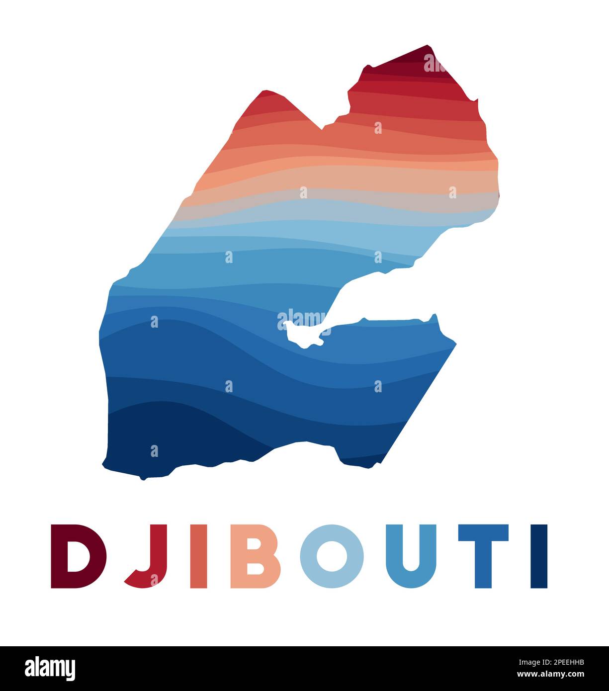 Djibouti map. Map of the country with beautiful geometric waves in red ...