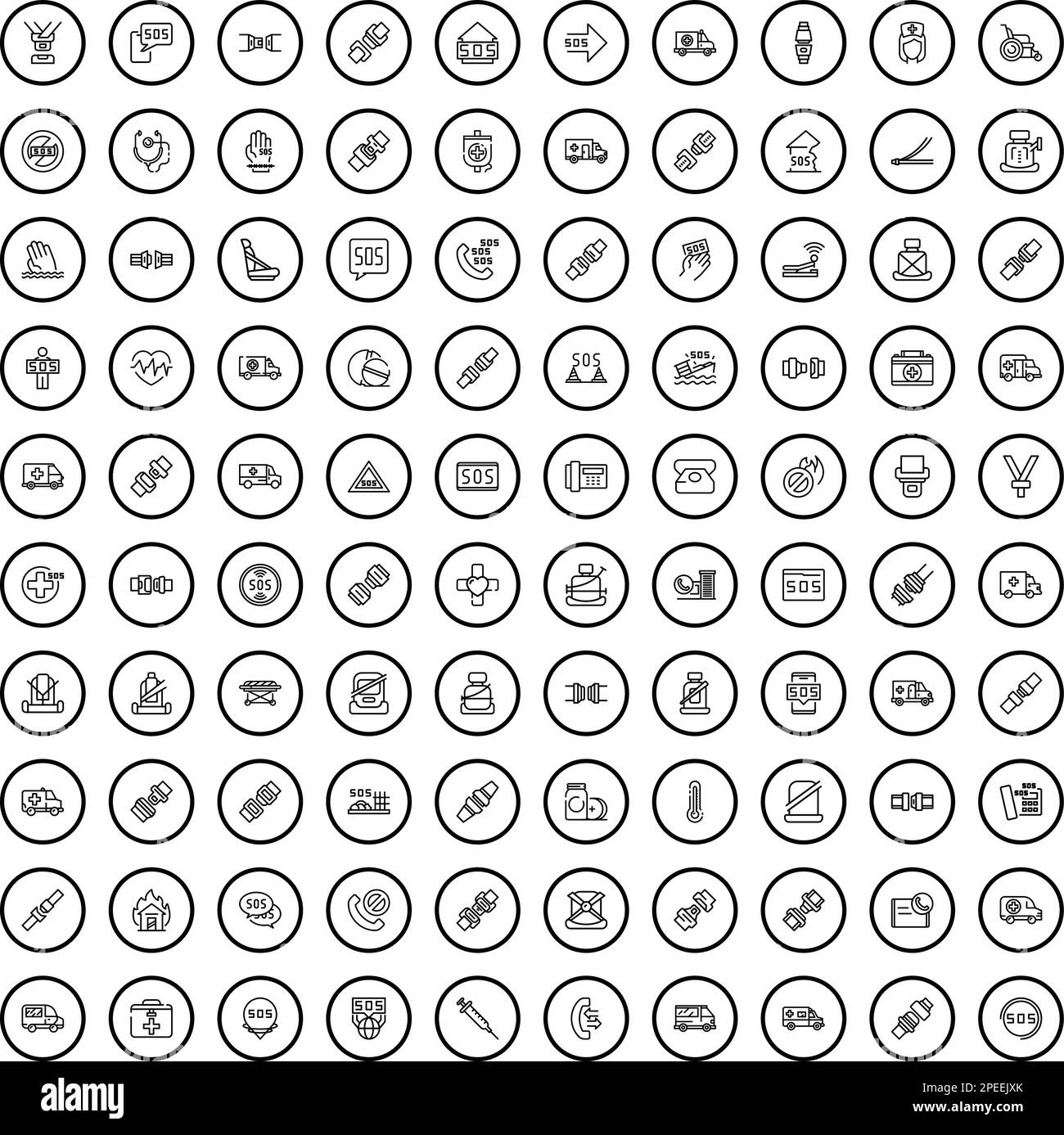 100 safety icons set. Outline illustration of 100 safety icons vector ...