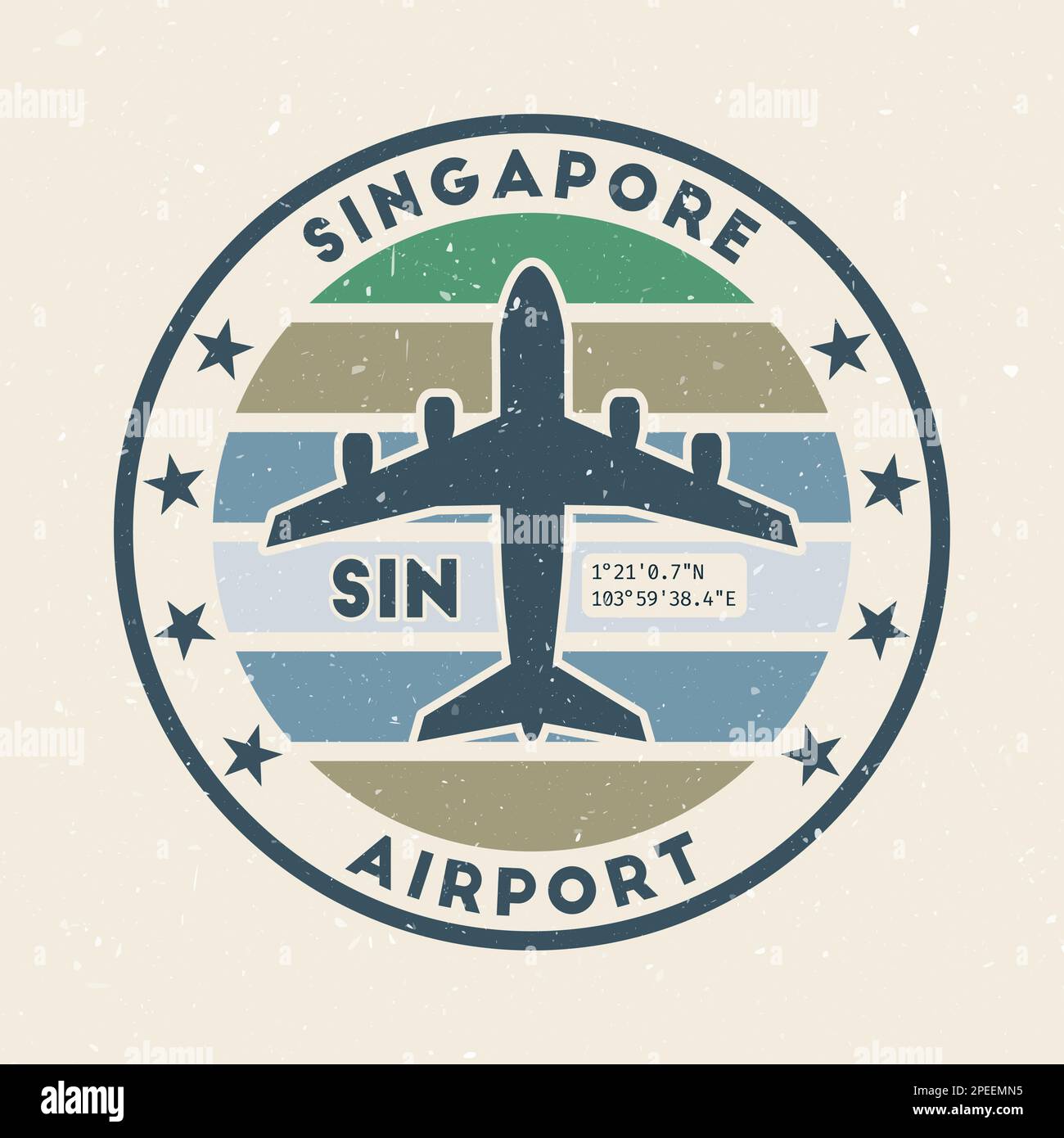Singapore airport insignia. Round badge with vintage stripes, airplane ...
