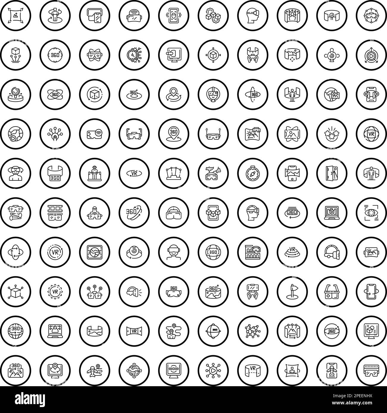 100 virtual icons set. Outline illustration of 100 virtual icons vector ...