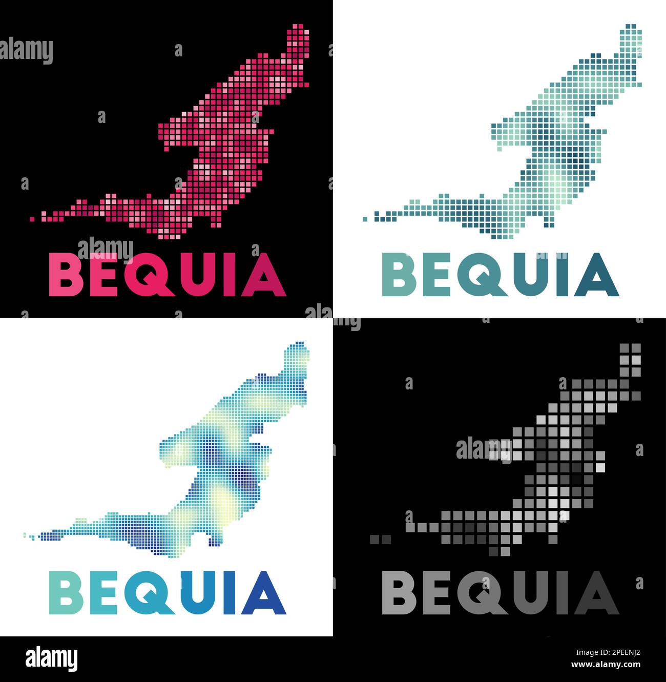 Bequia map. Collection of maps of Bequia in dotted style. Borders of ...