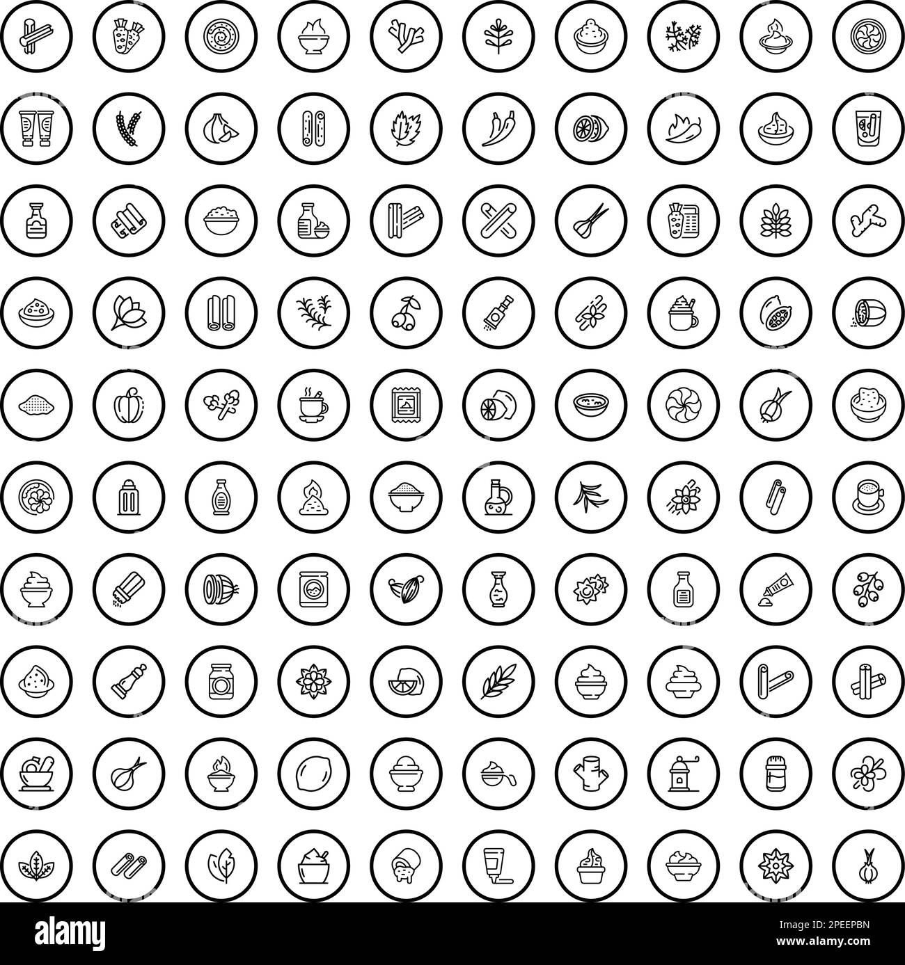 100 spice icons set. Outline illustration of 100 spice icons vector set ...