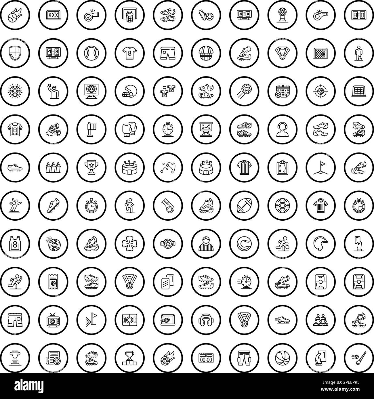 100 soccer icons set. Outline illustration of 100 soccer icons vector ...