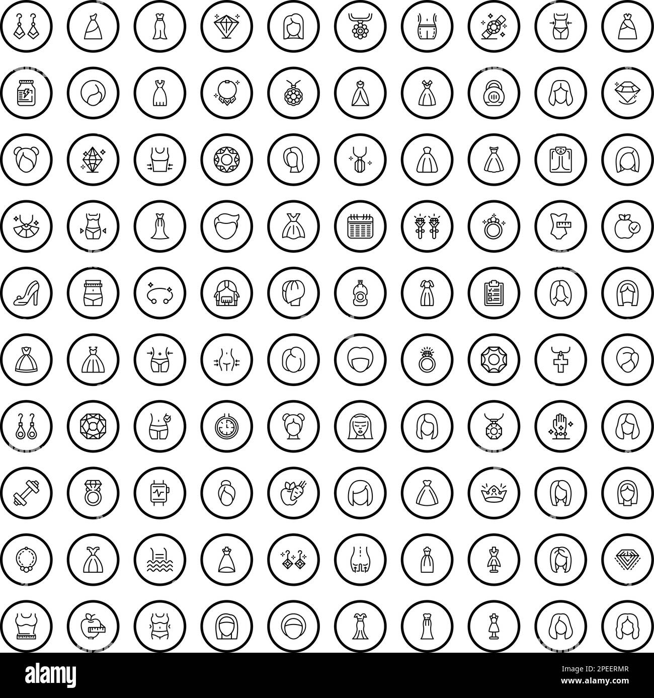 100 woman icons set. Outline illustration of 100 woman icons vector set ...