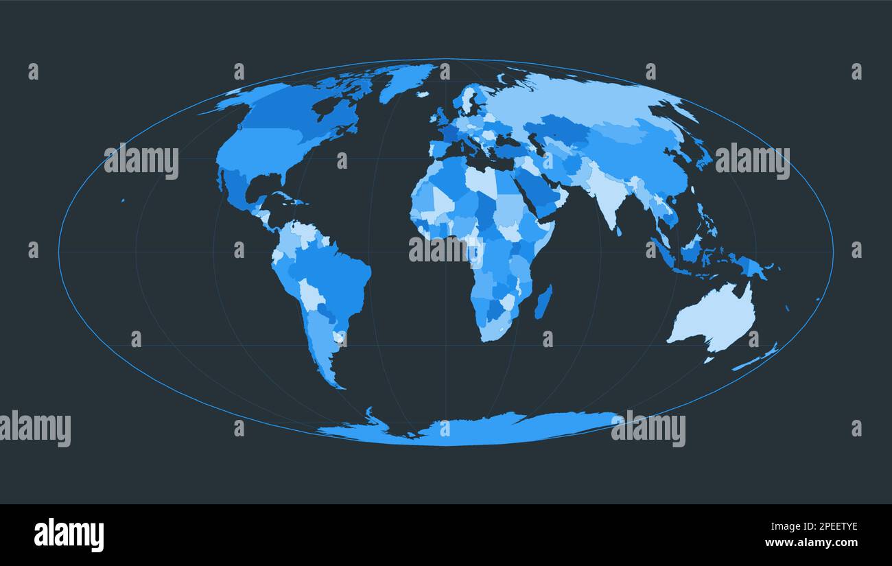 World Map Equal Area Pseudocylindrical Mollweide Projection Futuristic World Illustration For
