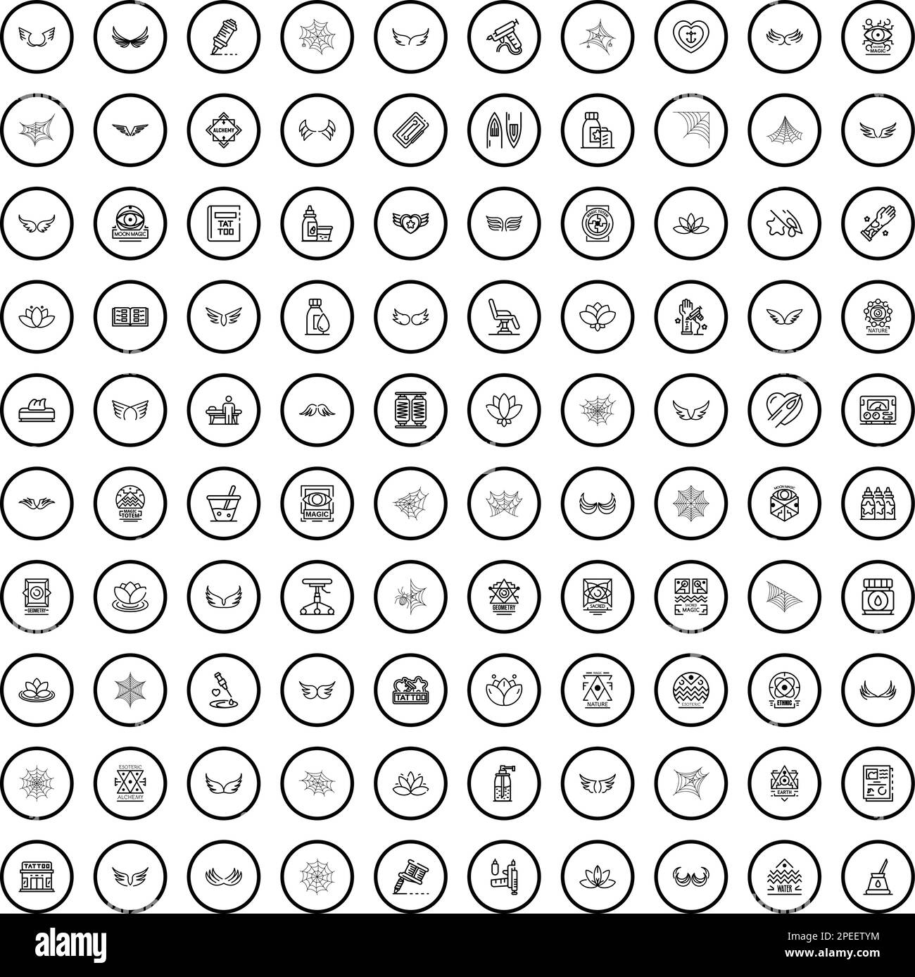 100 tattoo icons set. Outline illustration of 100 tattoo icons vector ...