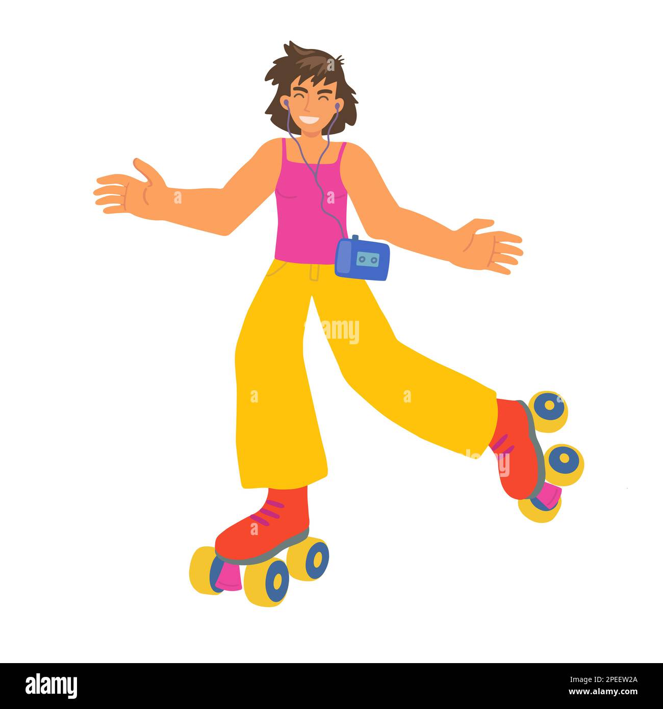 Happy smiling girl teenager riding rollers. Cartoon vector character ...