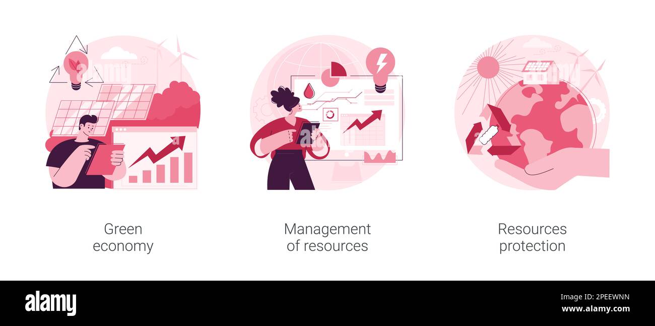 Sustainable development abstract concept vector illustration set. Green economy, management of ...