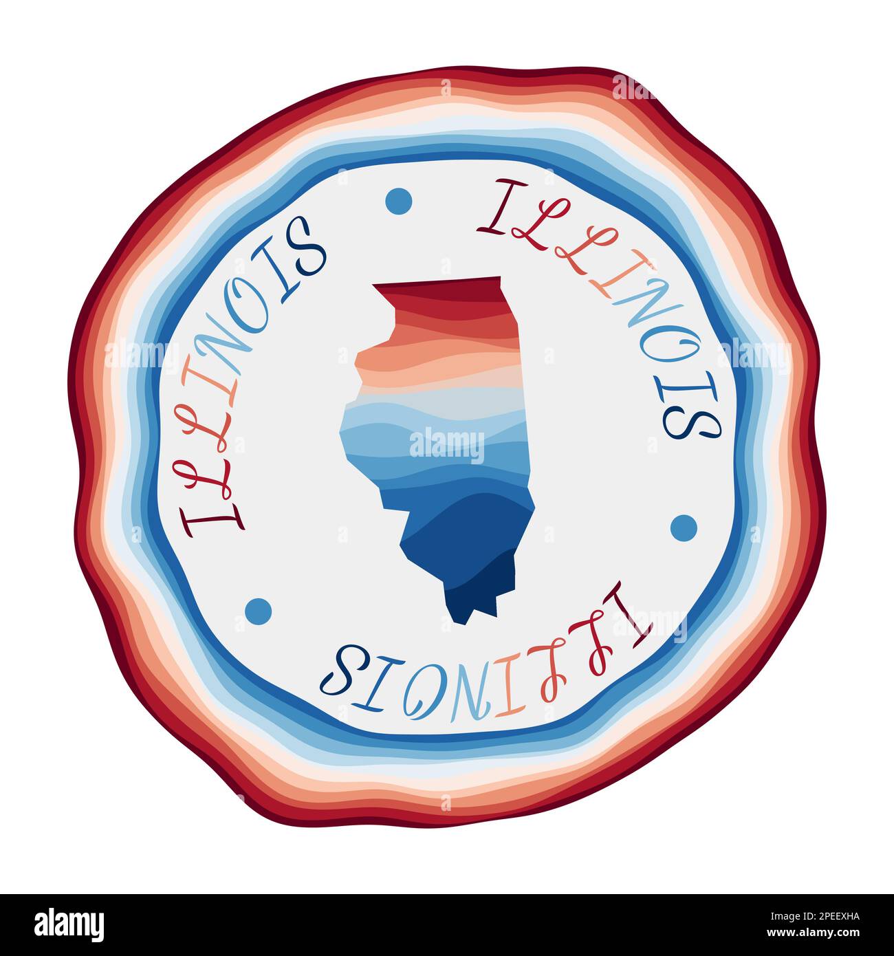 Illinois badge. Map of the US state with beautiful geometric waves and ...