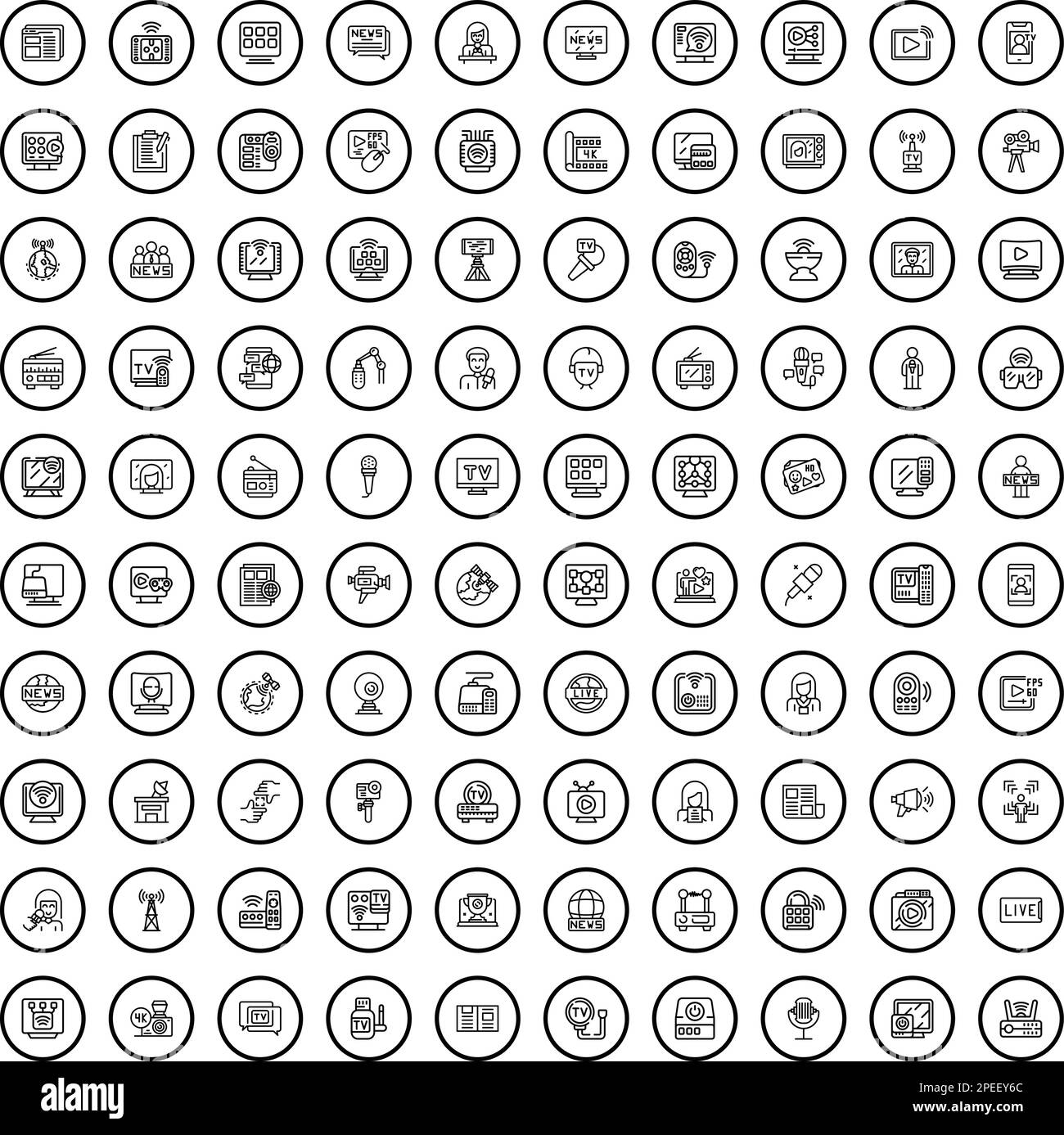 100 tv icons set. Outline illustration of 100 tv icons vector set ...