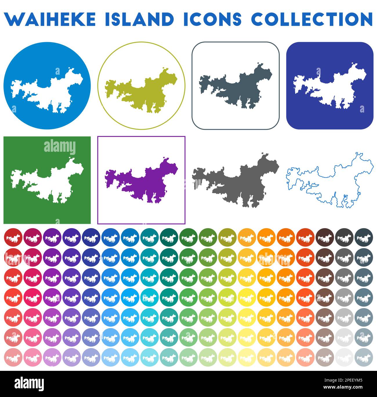 Waiheke Island Icons Collection Bright Colourful Trendy Map Icons